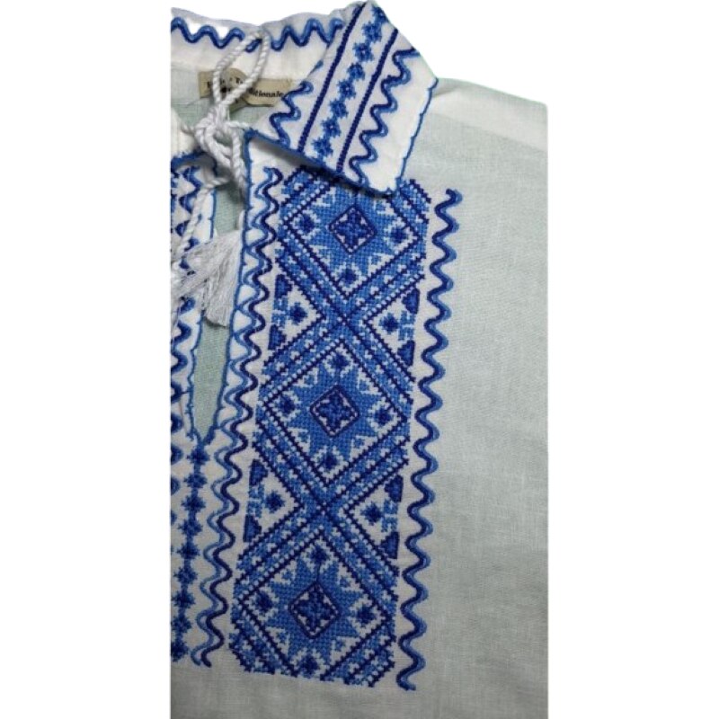 Ie nationala, din bumbac pentru baieti Alb cu broderie geometrica ...