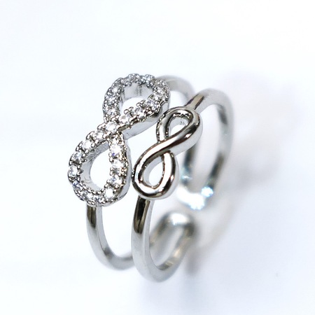 Inel stivuibil dublu Infinity placat cu aur de 14K, zirconiu, ajustabil ...