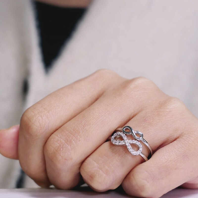 Inel stivuibil dublu Infinity placat cu aur de 14K, zirconiu, ajustabil ...