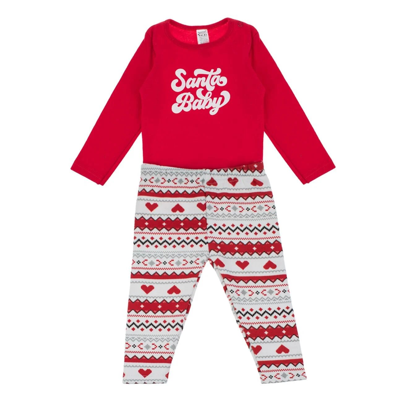 Set Pijama de Iarnă pentru copii, body roșu cu colanți albi jacquard ...