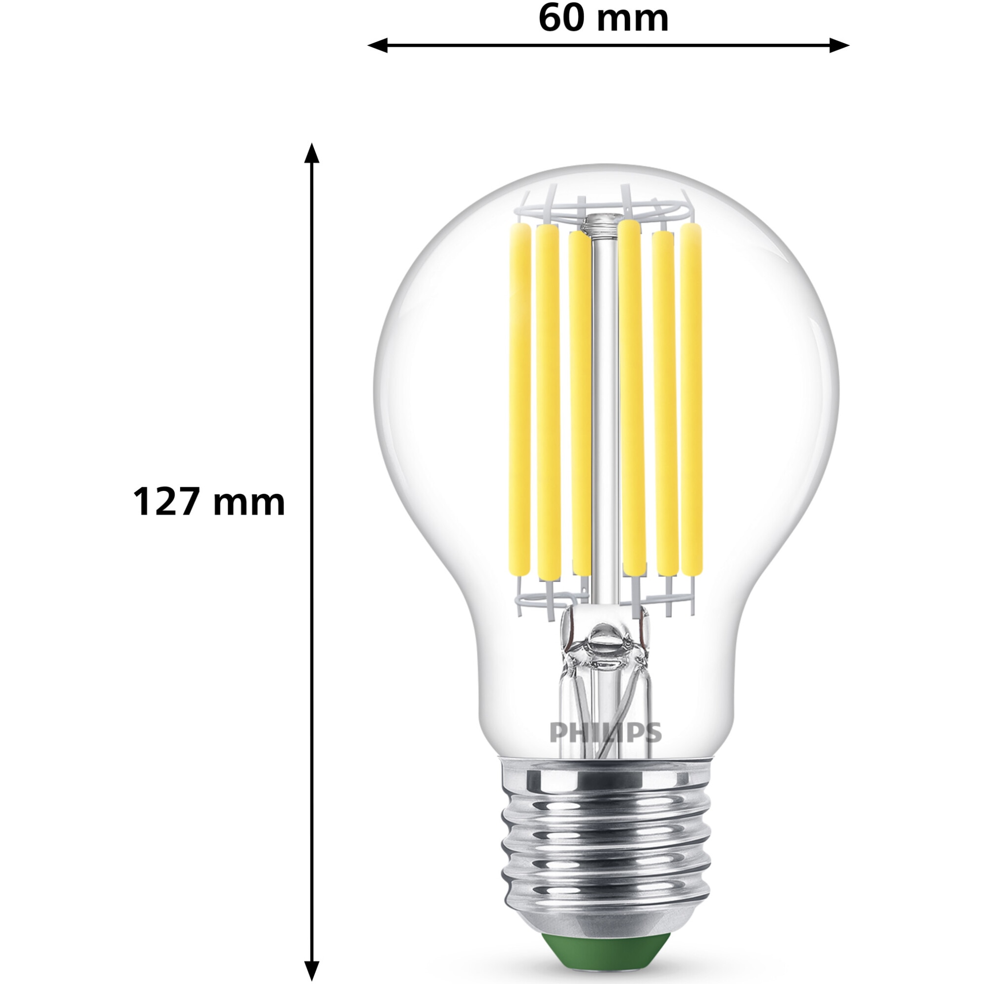 Bec LED cu filament Philips Ultra Efficient, A60, E27, 5.2W (75W), 1095 lm, lumina neutra (4000K ...