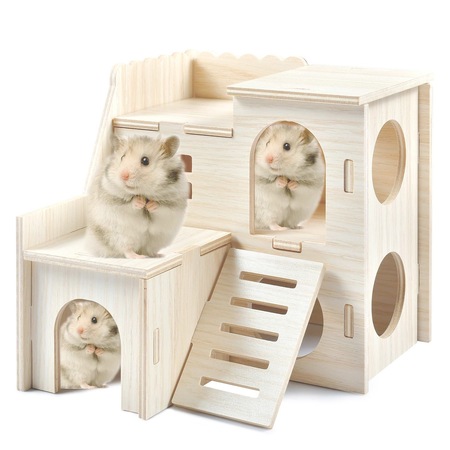 Casa De Hamster Din Lemn, BYONDSELF®, Adapost Lemn Cu Tobogan ...