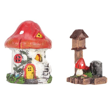 Set 2 piese Casa de Gradina cu Ciuperci, decor din rasina, dimensiuni ...