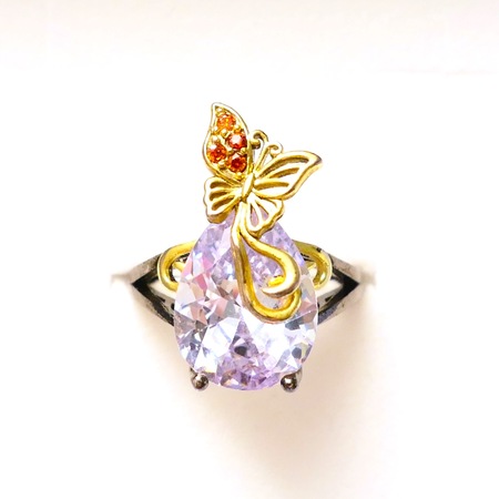 Inel fluture cu cristal lacrima, argint placat cu cupru, detalii aurii ...