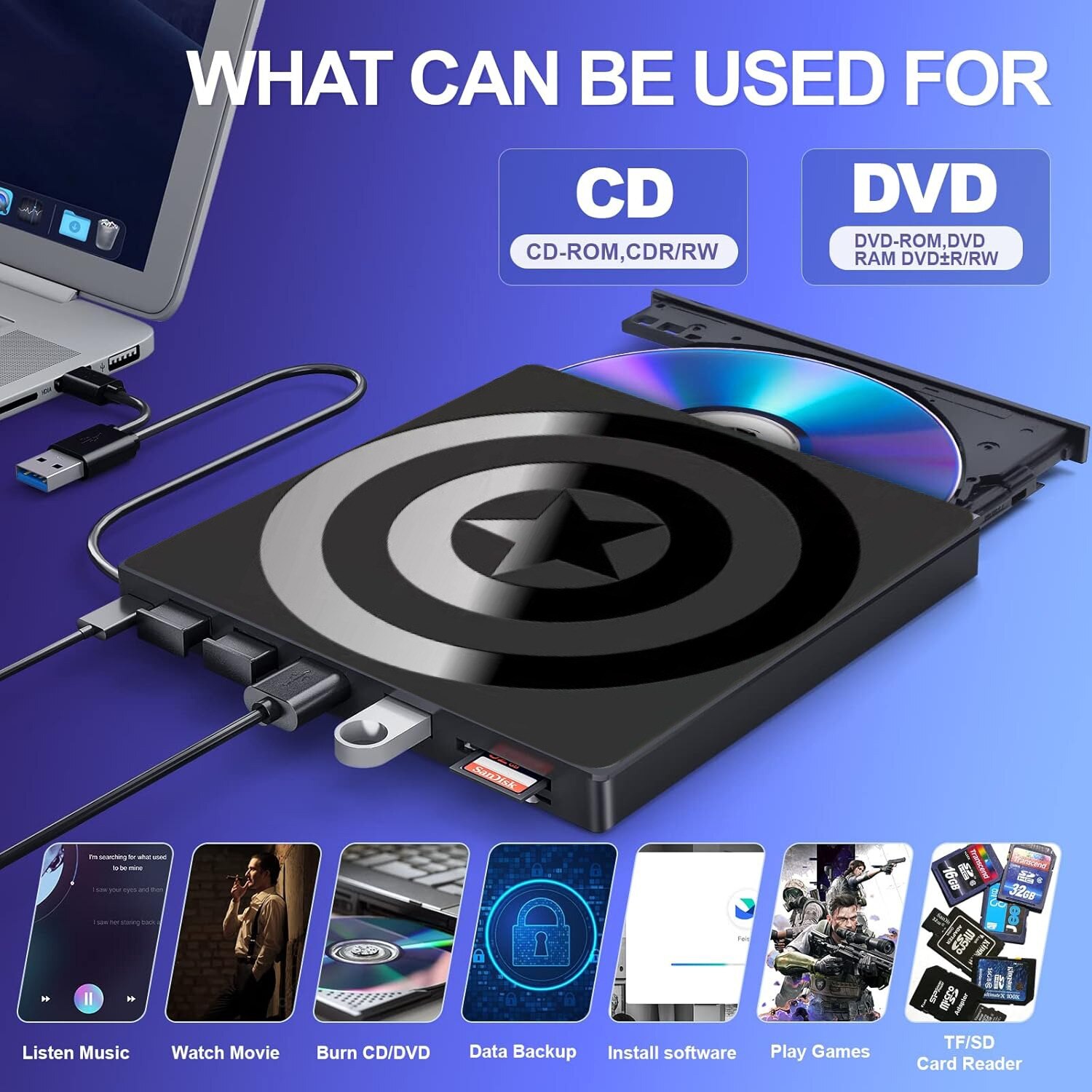 DVD Writer Extern Portabil Slim Model Star, USB 3.0, CD, DVD +/-, RW ...