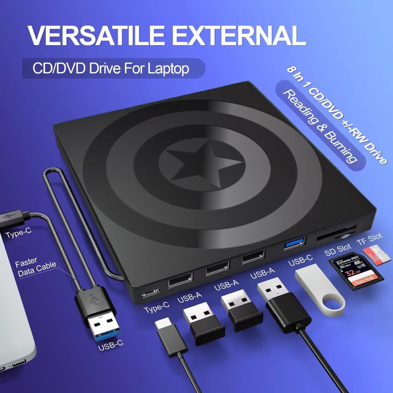 DVD Writer Extern Portabil Slim Model Star, USB 3.0, CD, DVD +/-, RW ...