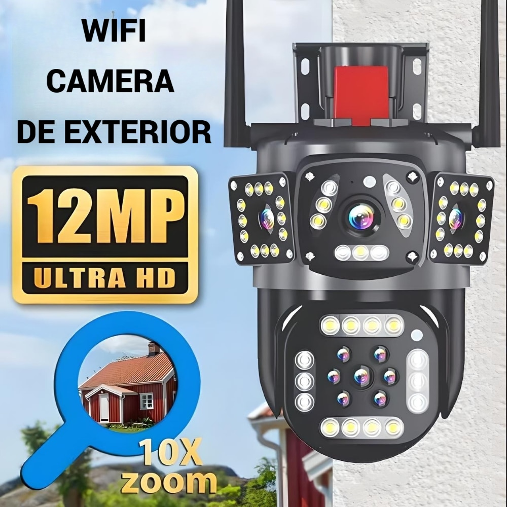 Camera de Supraveghere Tripla WIFI, 12MP, Exterior/Interior, Ultra HD ...