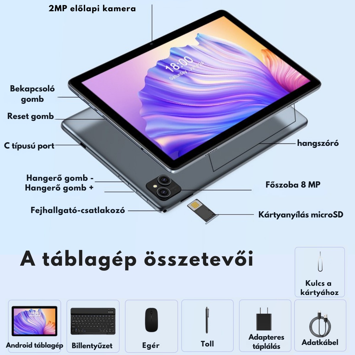2 az 1-ben tablet, 10.1 hüvelykes kijelzővel, 8GB RAM (4+4GB bővíthető ...