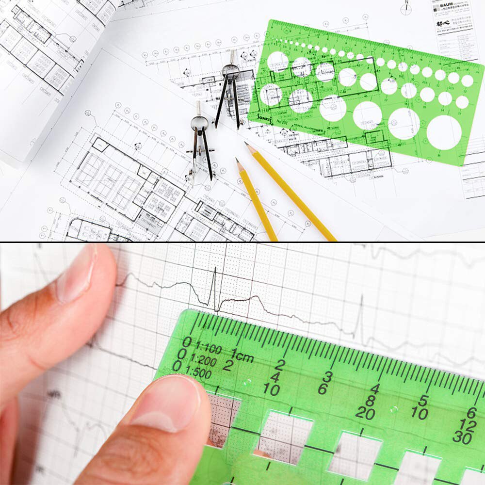 Set de sabloane pentru desen tehnic, 11 piese, plastic acrilic verde ...