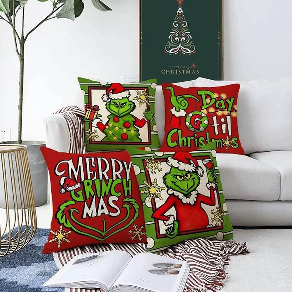 Fete de perna amuzante de Craciun Grinch 45x45 cm, 4 buc - eMAG.ro
