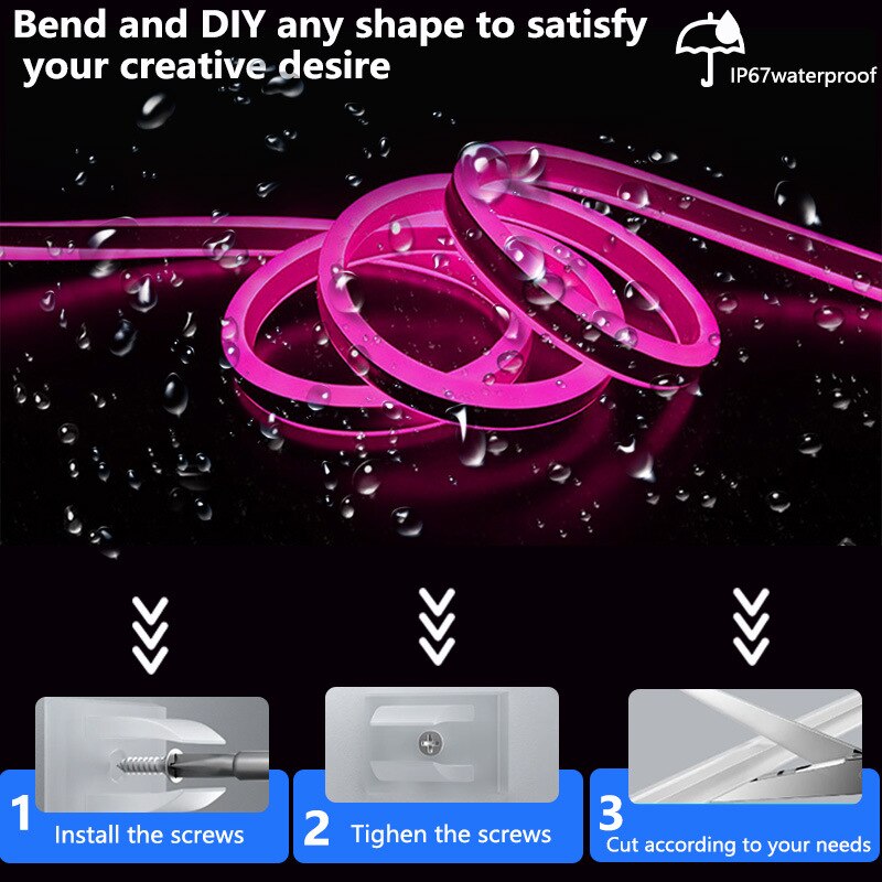 Banda LED RGB 3535, lampa cu neon, 5m, 72 LED/m, control Bluetooth si ...