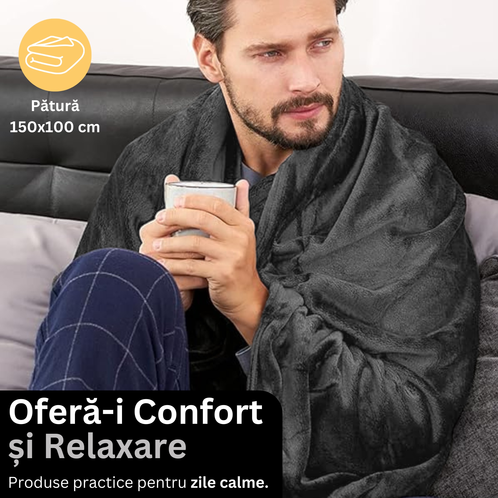 Set cadou pentru barbati, 8 Produse premium, Cadonique®, Patura pufoasa ...