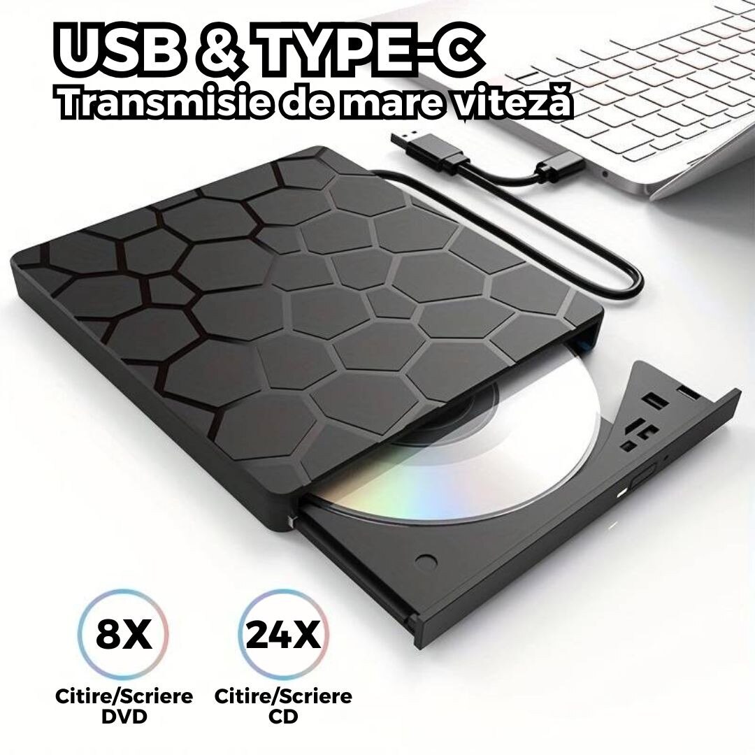 Hub USB cu DVD Writer Extern 8 in 1 AHA PRINT®, CD/DVD ±RW, USB-C/USB-A ...