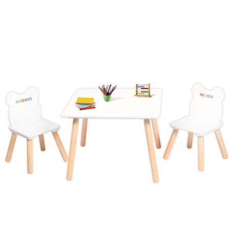 Set Masa si 2 Scaune Suporto pentru Copii din Lemn MDF, Scaun in Forma ...