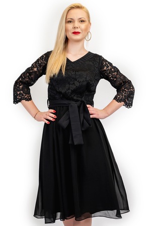 Rochie Eleganta De Nunta Neagra Moze Midi Cu Dantela - S(36) - eMAG.ro