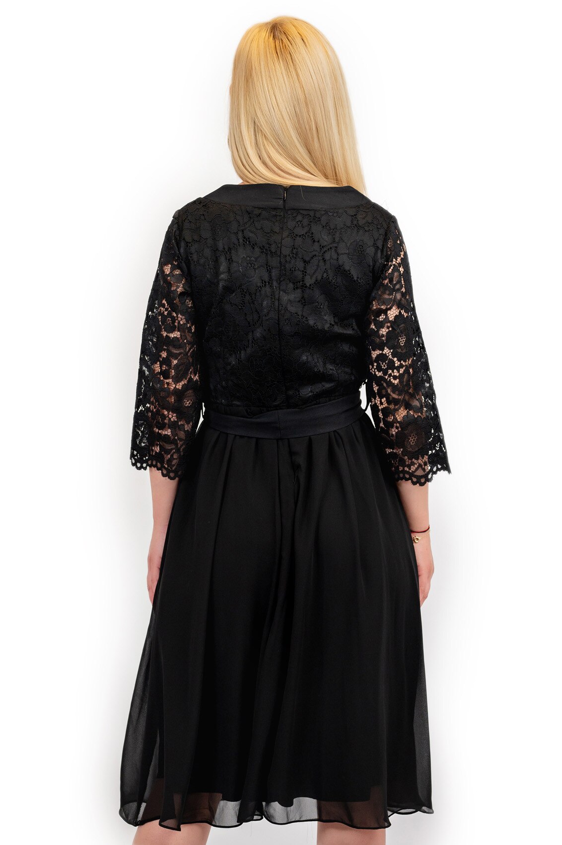 Rochie Eleganta De Nunta Neagra Moze Midi Cu Dantela - S(36) - eMAG.ro