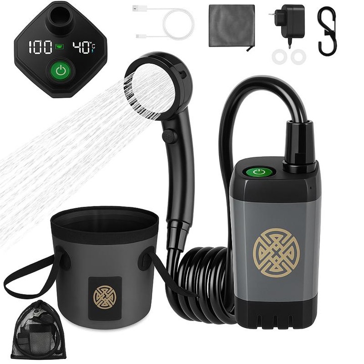 Dus Portabil Camping POKKO Camp Shower™ 6000mAh, Ecran LED, Moduri ...
