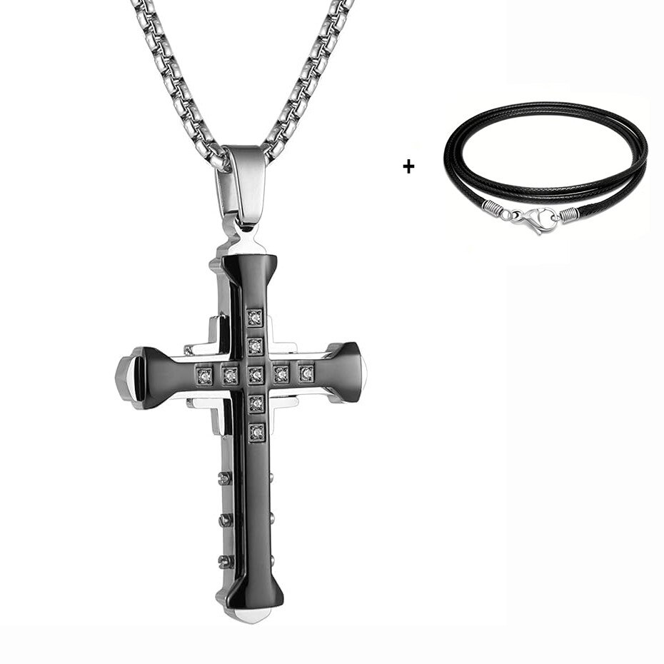 Colier Barbati Danati™, cu Pandantiv Cruce Neagra si Cristale ...