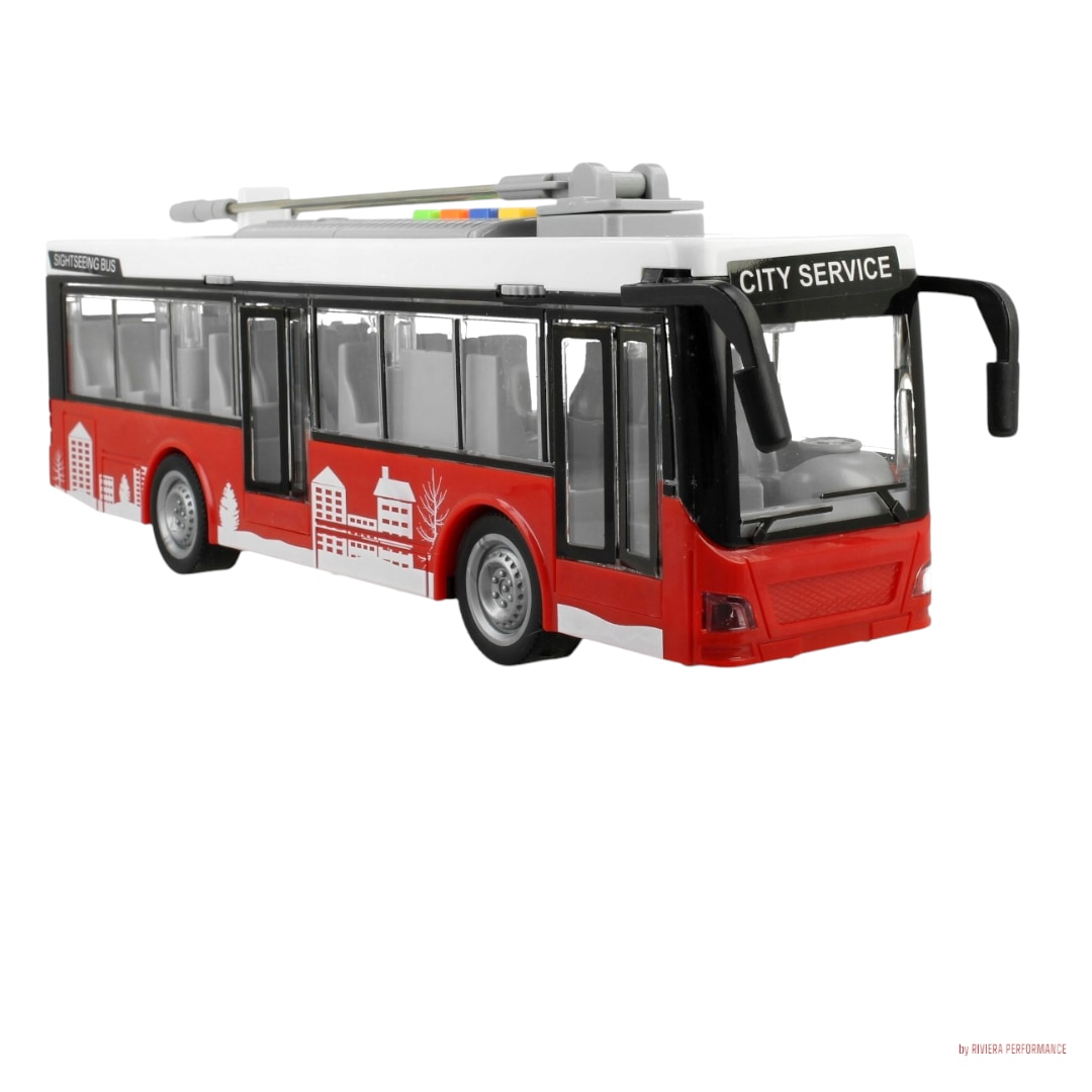 Troleibus electric urban Hooppie, cu mecanism frictiune, 29x7x10 cm ...