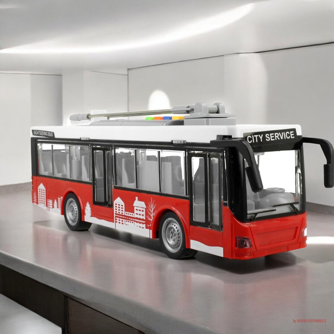 Troleibus electric urban Hooppie, cu mecanism frictiune, 29x7x10 cm ...