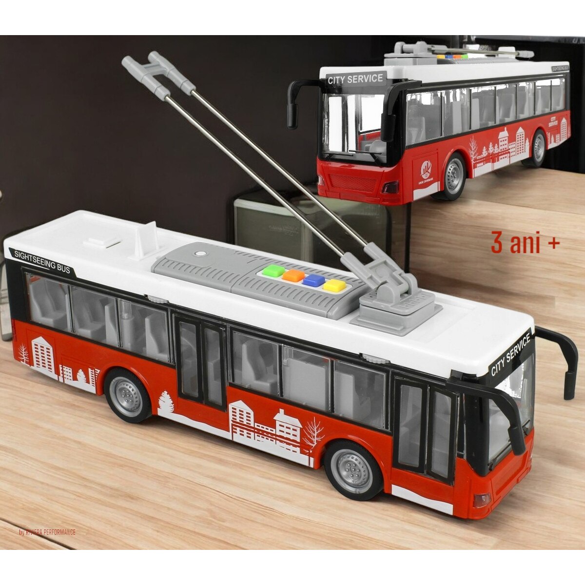 Troleibus electric urban Hooppie, cu mecanism frictiune, 29x7x10 cm ...