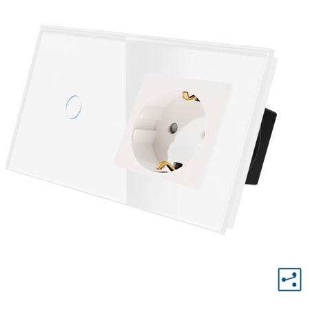 Intrerupator Simplu Cap Scara / Cruce + Priza cu Rama din Sticla LUXION ...