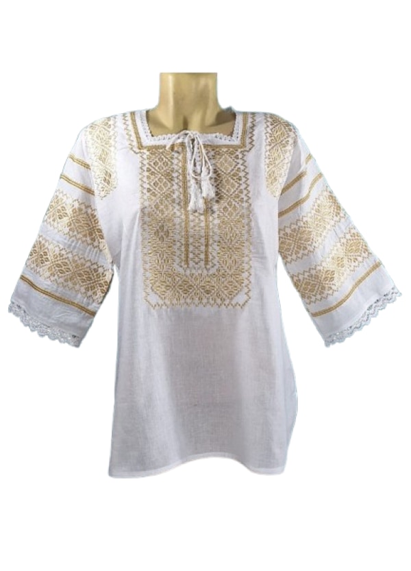 Ie Dama, Broderie Auriu, Bumbac, Model Traditional, Maneca 3/4, Marime ...