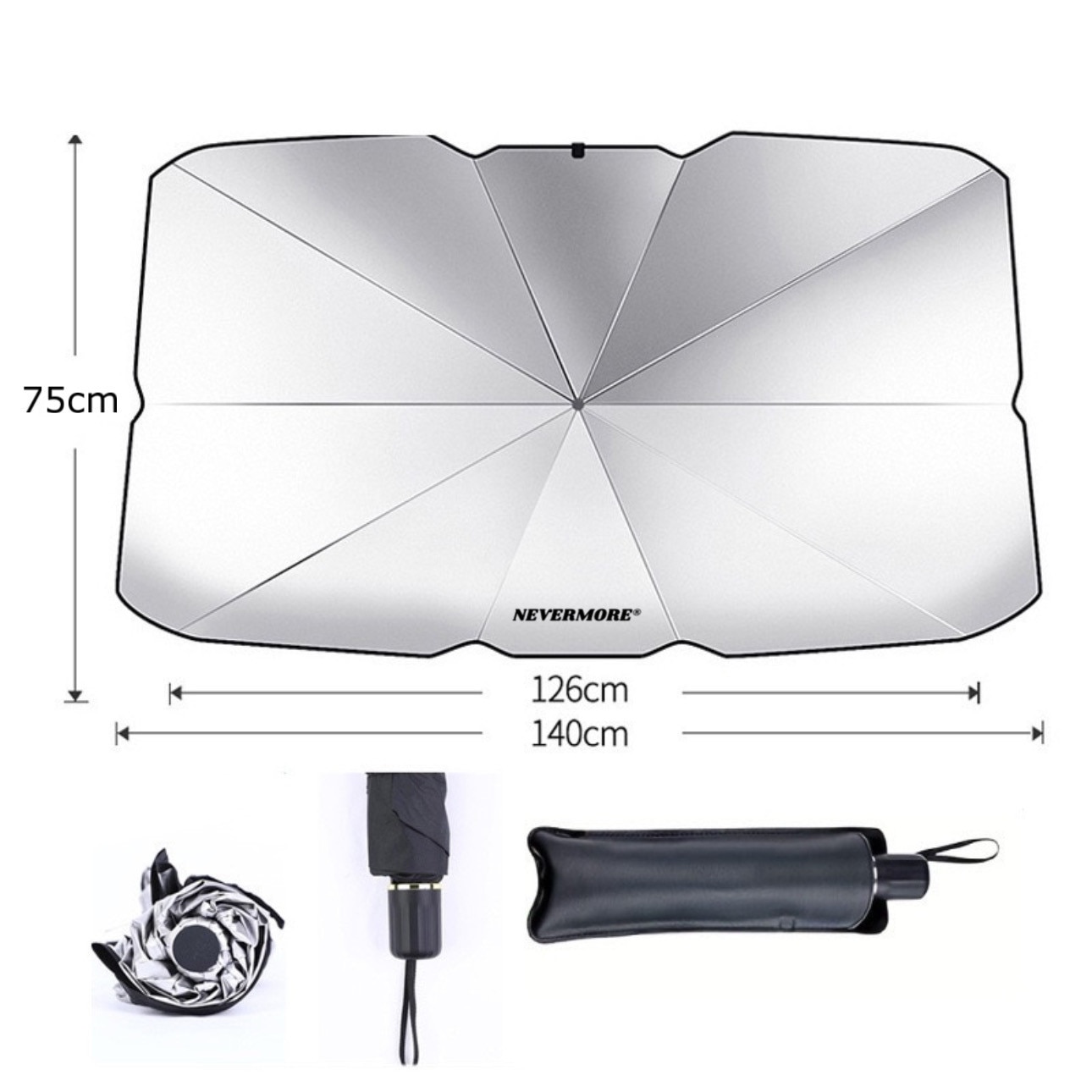Parasolar parbriz Pliabil auto, NEVERMORE, Tip Umbrela, Rezistent UV ...