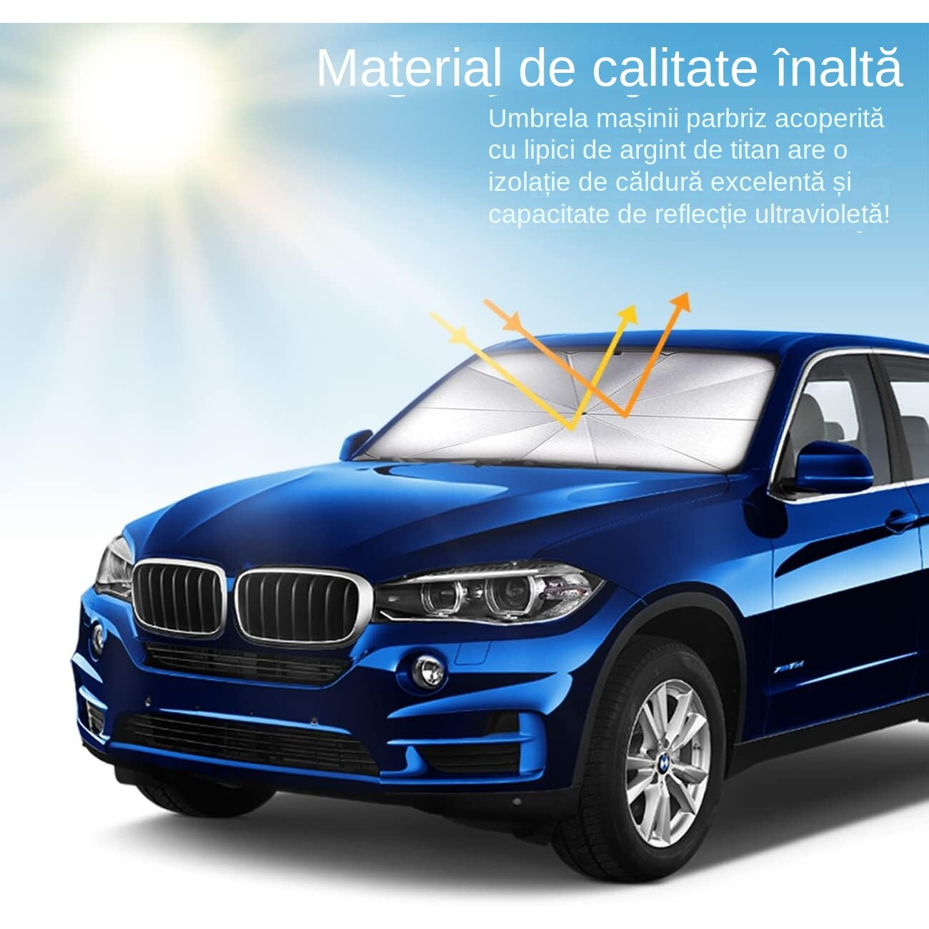 Parasolar parbriz Pliabil auto, NEVERMORE, Tip Umbrela, Rezistent UV ...