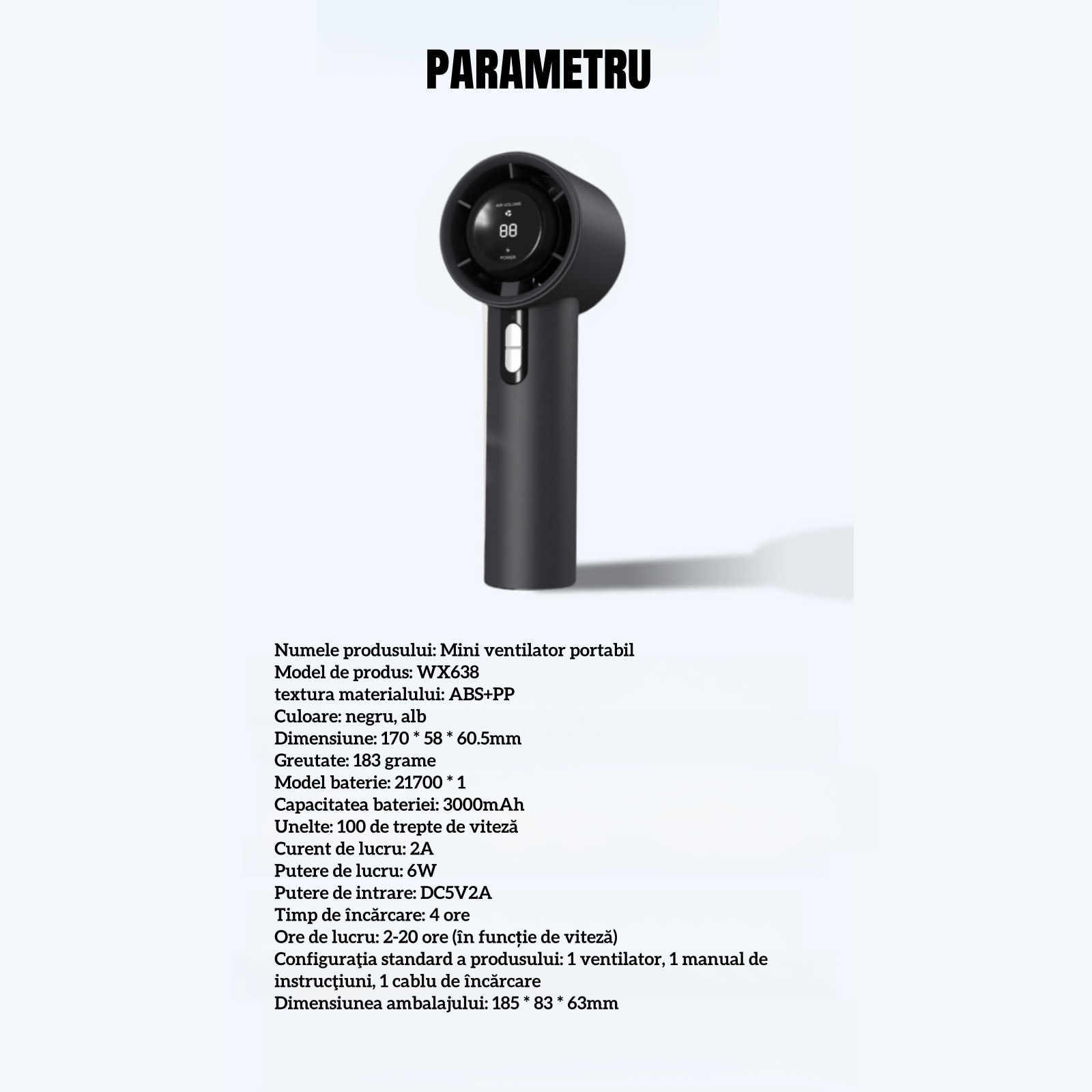 Ventilator portabil, mini ventilator, 3000mAh, negru - eMAG.ro
