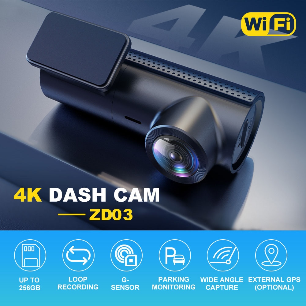 Camera auto DVR ZD03, 4K, 170°, Soybean, Negru, fara ecran, suport Wi-Fi, inregistrare in bucla ...