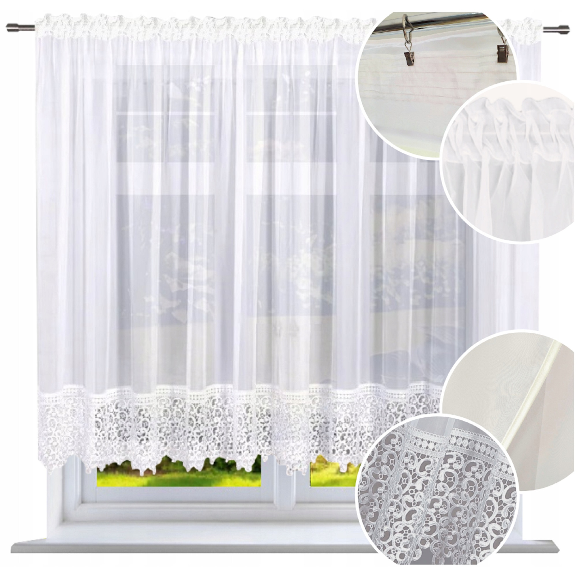 Perdea, NOW-ART, Perdele De Dantela Albe Finisate 36, Semi-transparenta ...