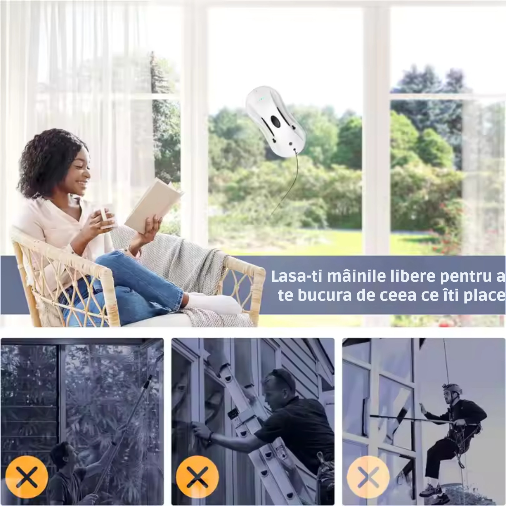 Robot de curatat geamuri X7, Robot aspirator ferestre, Operare AI, 3 ...