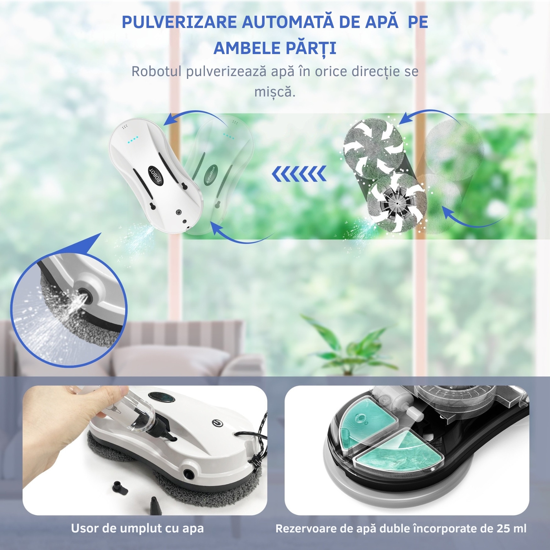 Robot de curatat geamuri X7, Robot aspirator ferestre, Operare AI, 3 ...