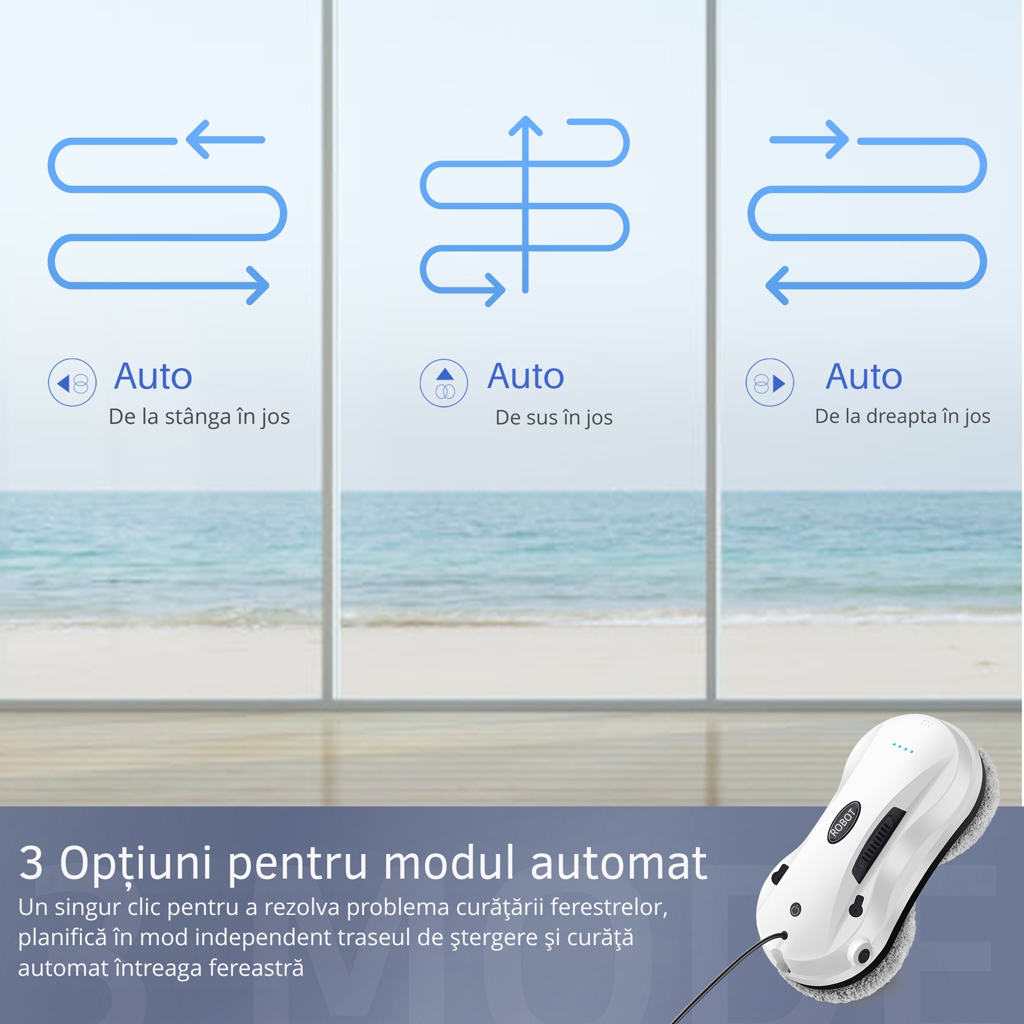 Robot de curatat geamuri X7, Robot aspirator ferestre, Operare AI, 3 ...