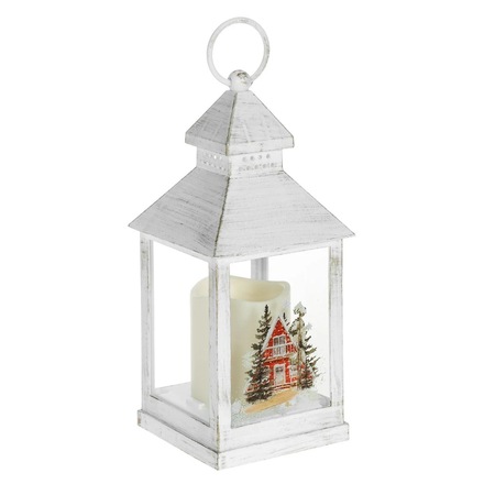Felinar Suspendabil Decorativ Alb Brushed Lumanare & LED 10x10x24cm ...