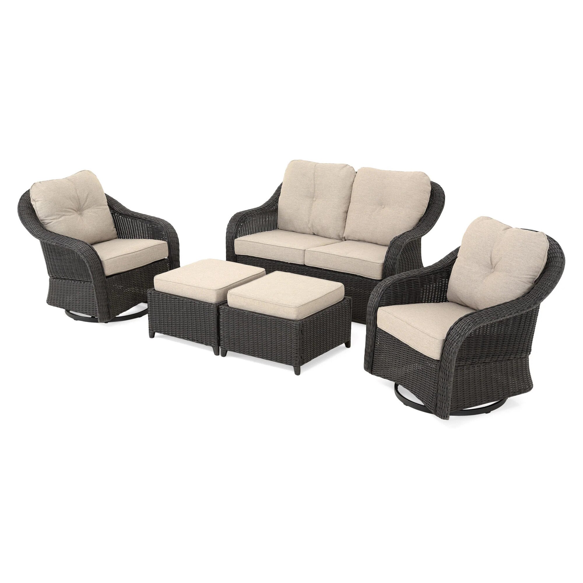 Set mobilier gradina/terasa 2 fotolii rotative, canapea si 2 tabureti ...