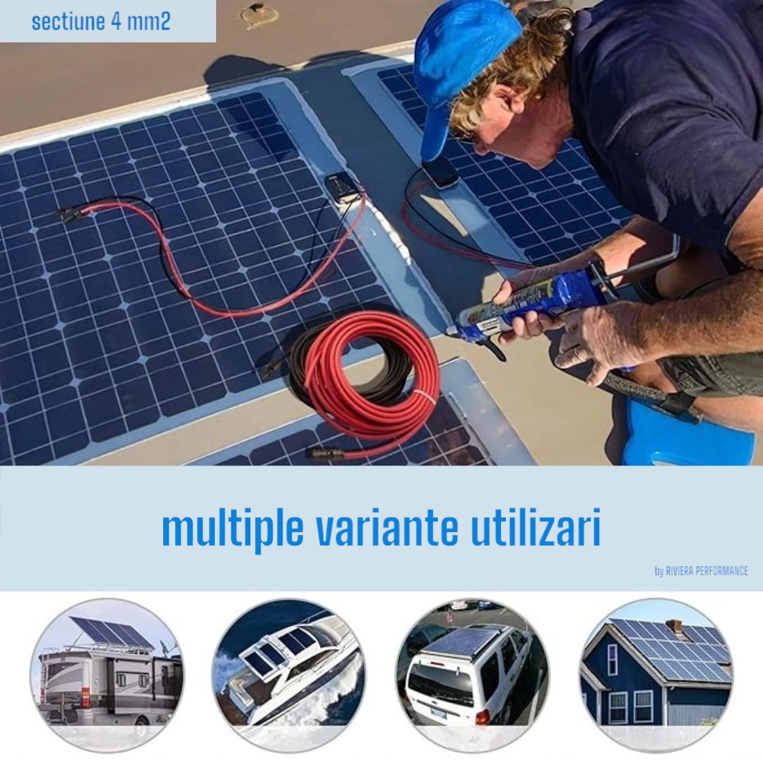 Cablu solar fotovoltaic, sectiune 4mm2, cu conector MC4, lungime 2x2m ...