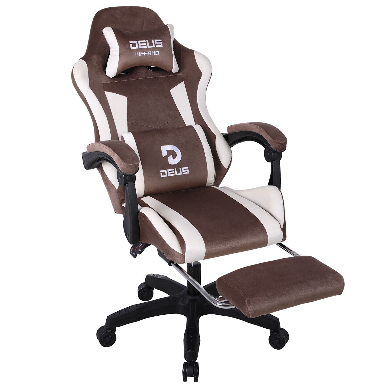 Scaun Gaming DEUS Inferno, alb-brun, cu suport pentru picioare ...