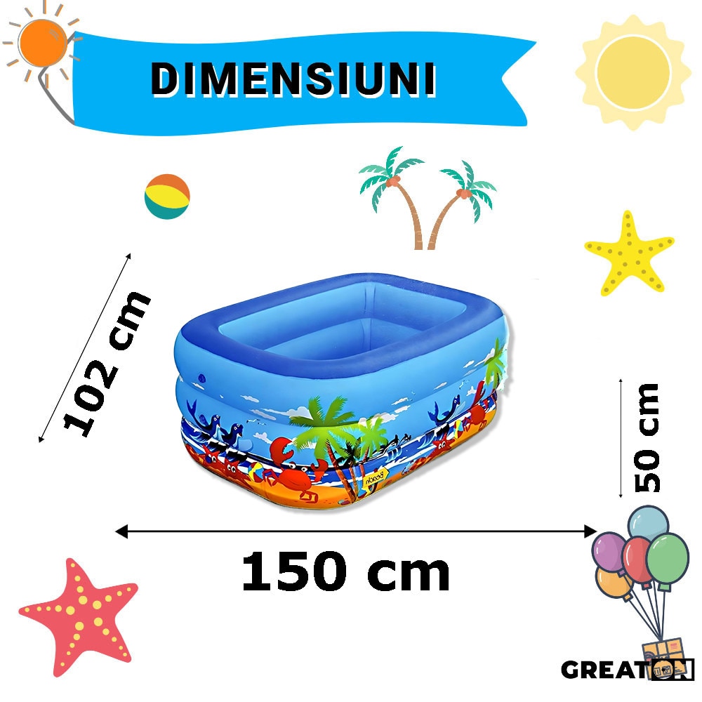 Piscina Gonflabila Dreptunghiulara GREATON, Pentru Copii Cu Baza Podea ...