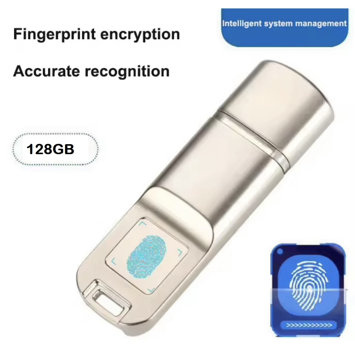 Stick Memorie USB cu scanare amprenta digitala 3.0, 128 Gb, Metalic ...
