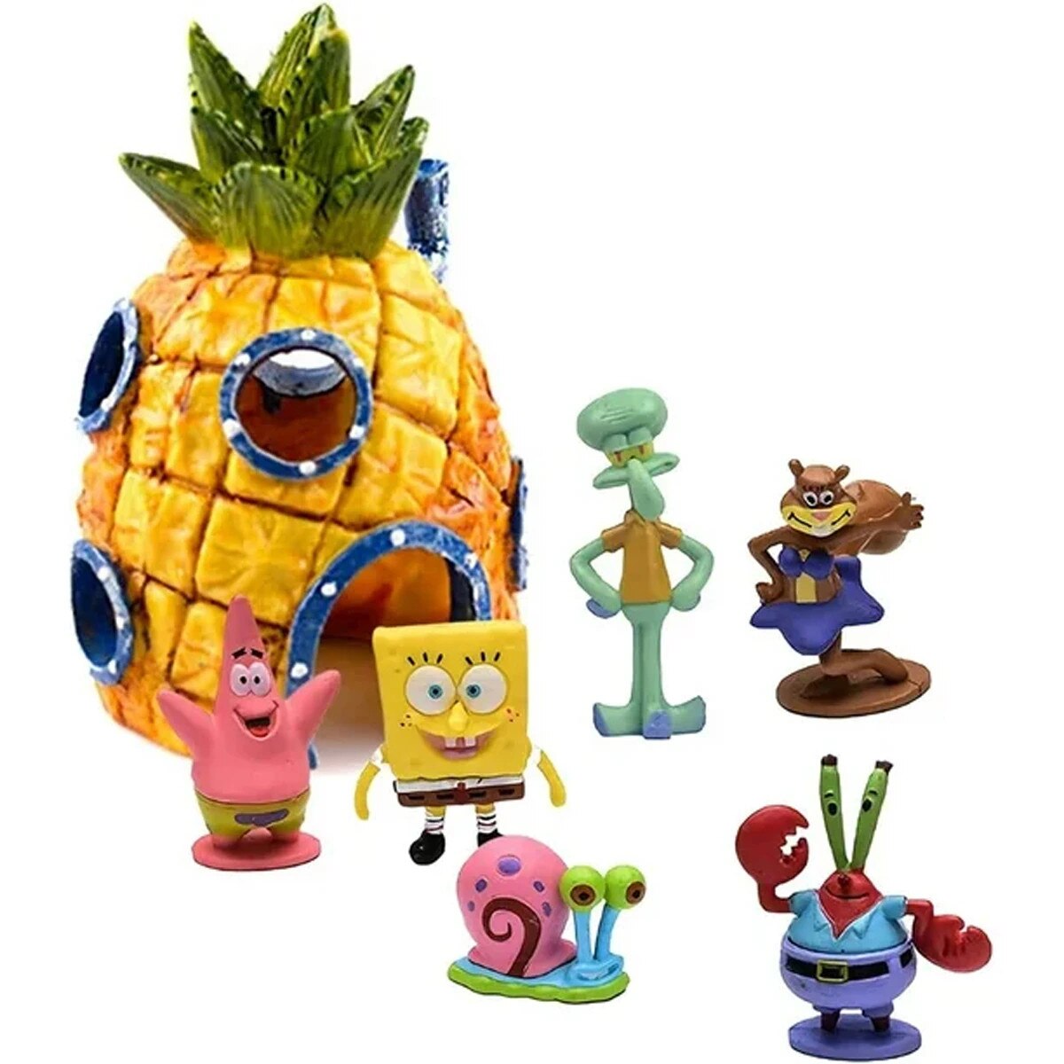 Set de 7 decoruri acvariu, model Spongebob, plastic, multicolor - eMAG.ro