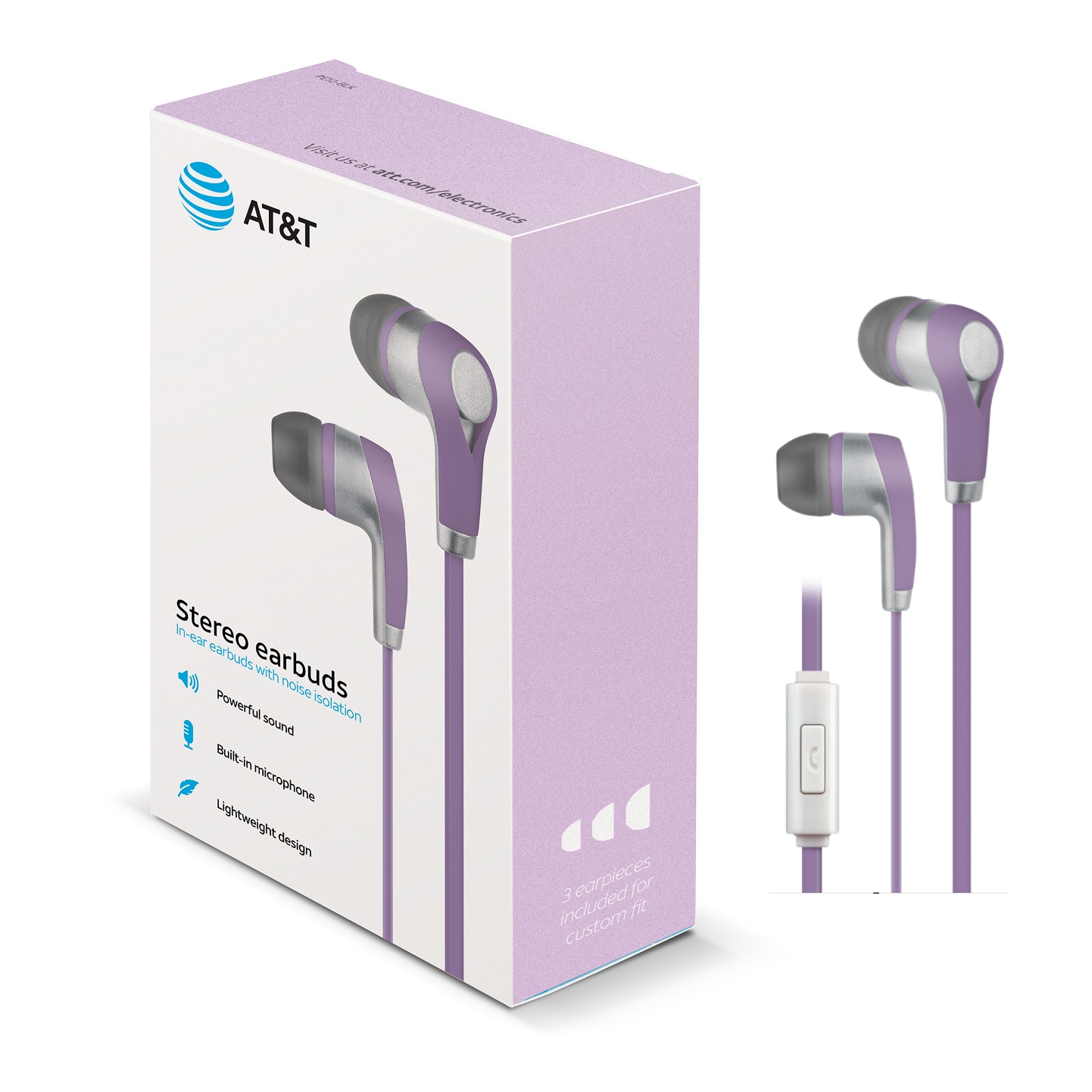 Casti cu fir, AT&T, tehnologie ENC, alb/mov, Jack - eMAG.ro