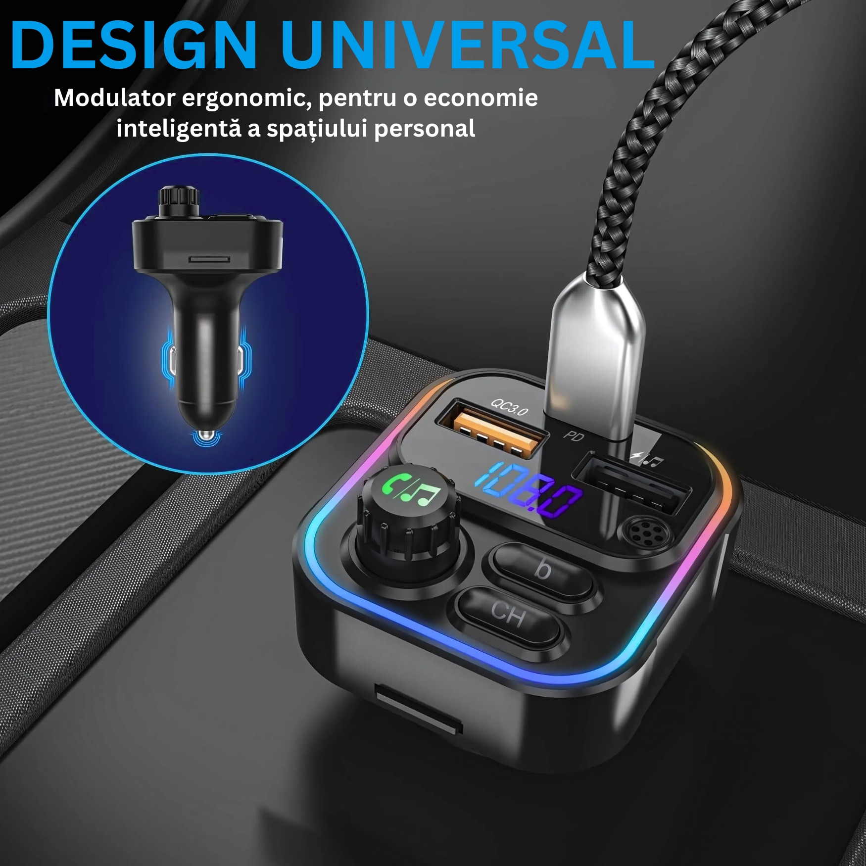 Modulator FM NETSTAT® Car Kit Bluetooth 5.3, Transmitator FM Auto 2 ...