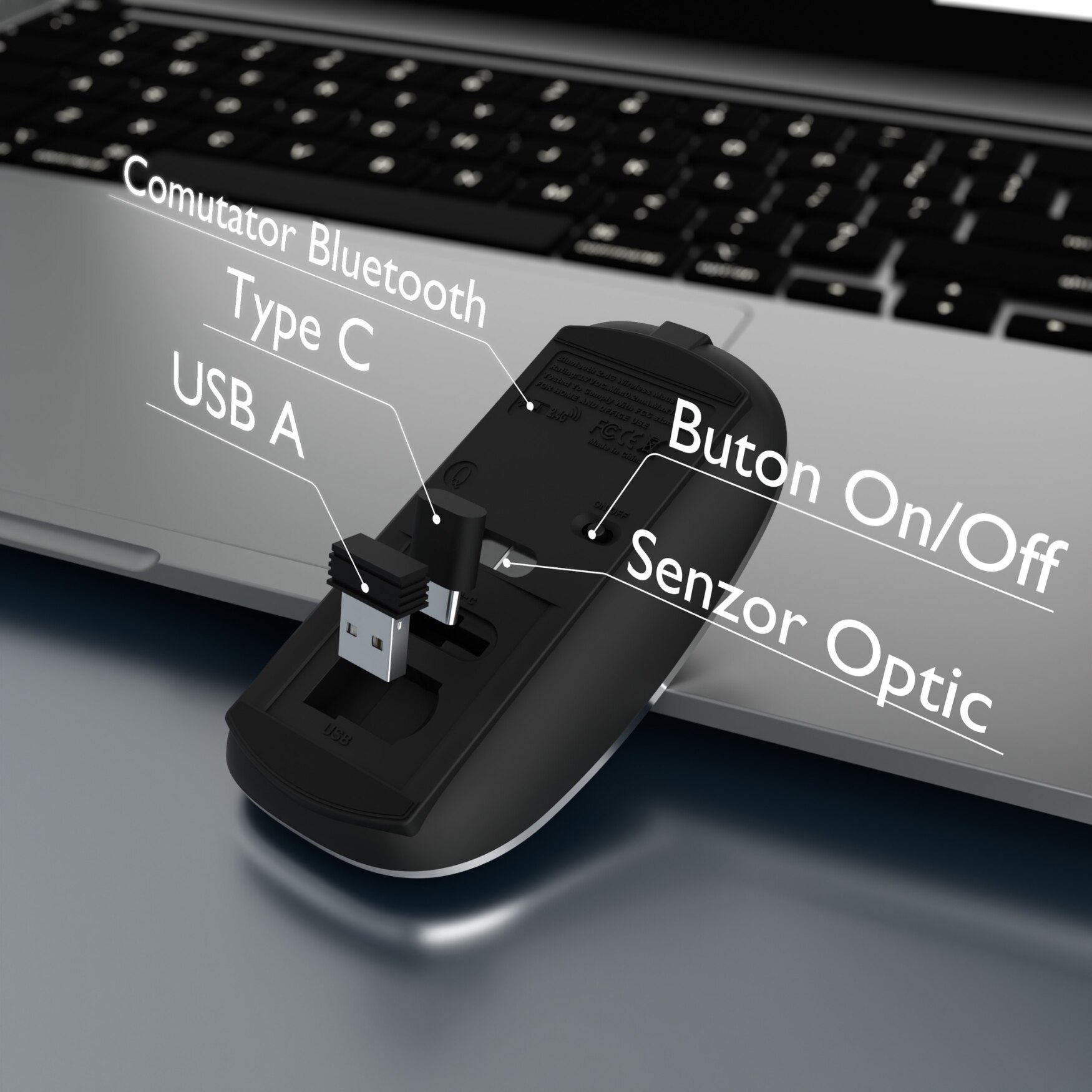 Mouse wireless NETSTAT, Mouse Click Silentios, Multi-device 3 Conexiuni ...