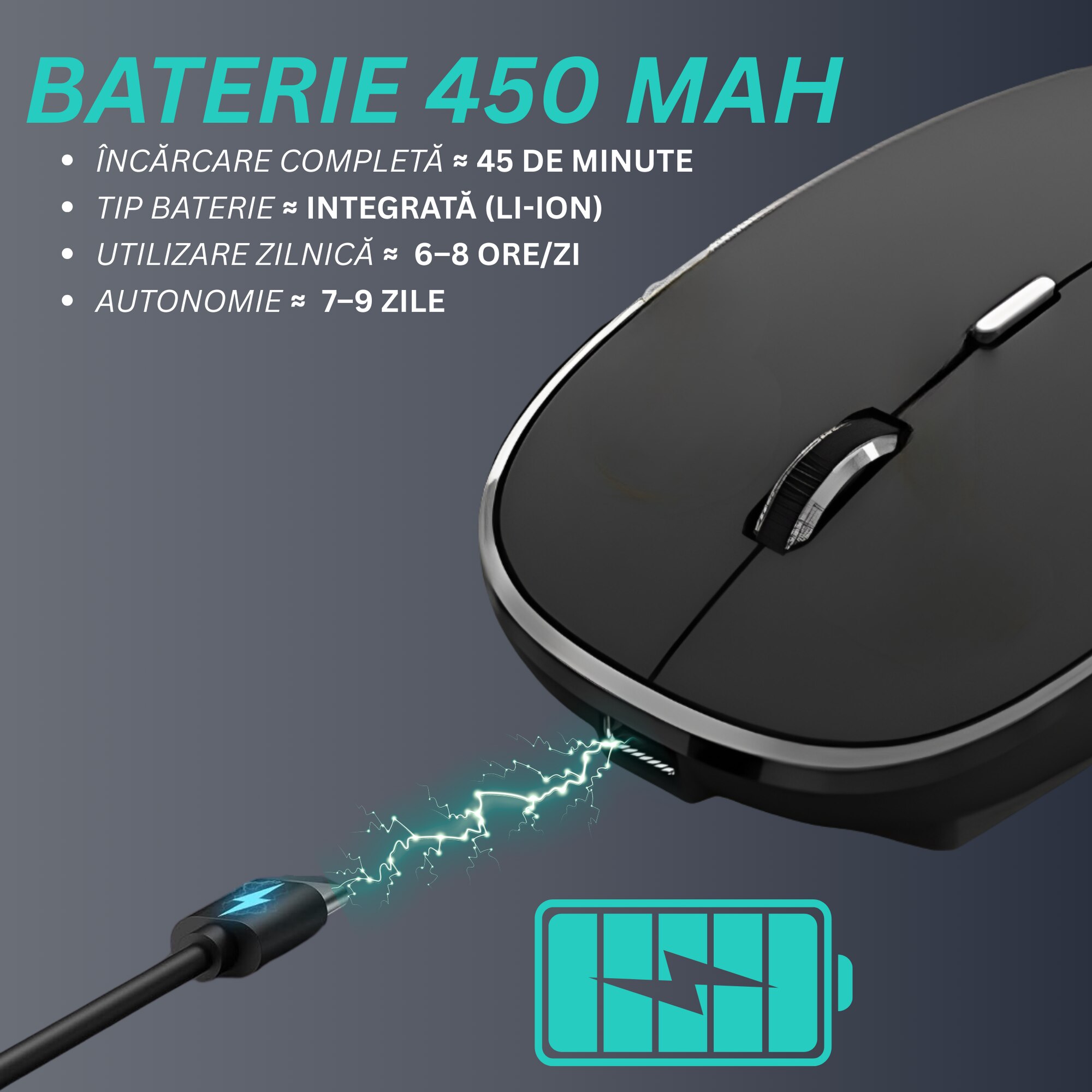 Mouse Wireless NETSTAT®, Fara fir, Click Silentios, Slim si Portabil ...