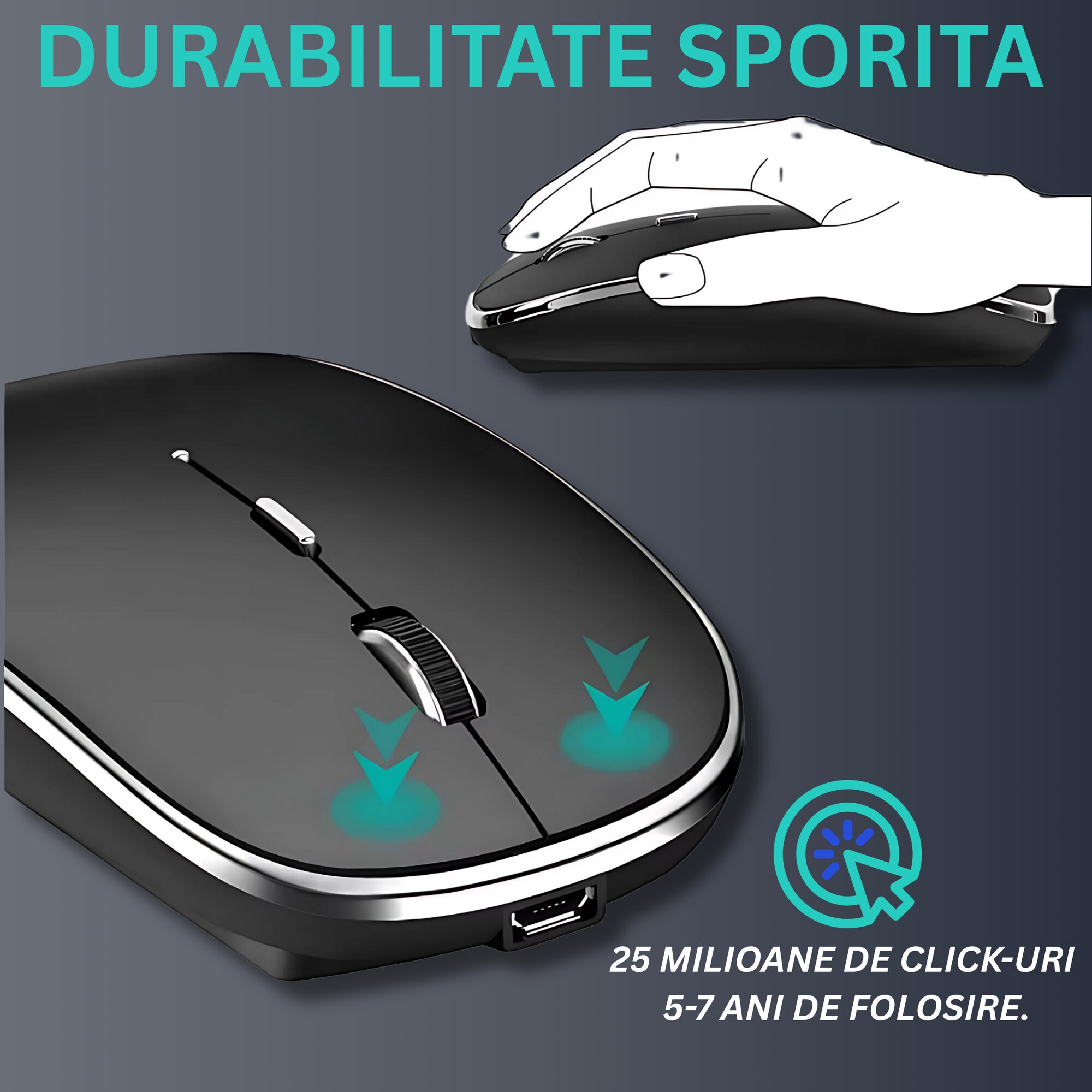 Mouse Wireless NETSTAT®, Fara fir, Click Silentios, Slim si Portabil ...