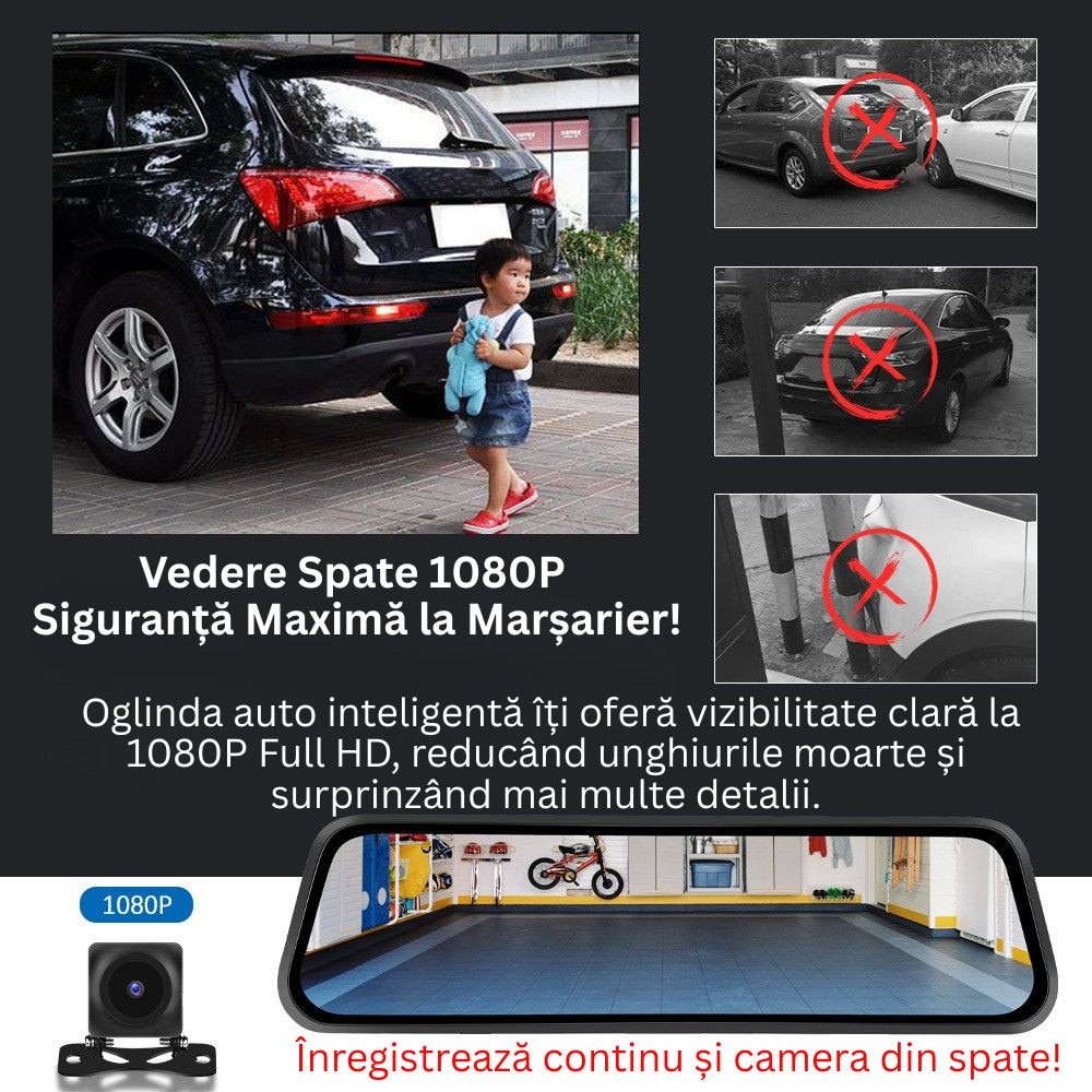 Camera de bord auto tip oglinda WiFi 4K MOGODA®, Fata 4K + spate 1080P ...