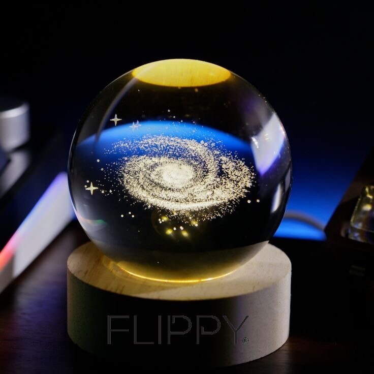 6 cm-es kristálygömb éjjeli lámpa, 3D Galaxis modell, USB tápellátás ...