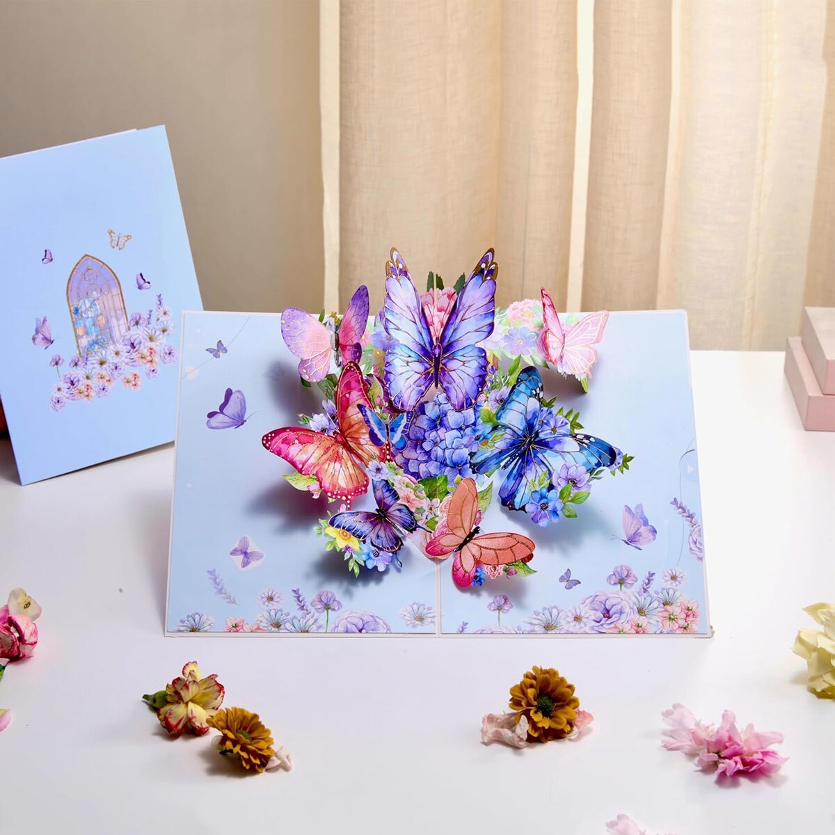 Felicitare 3D cu flori si fluture, set pentru zi de nastere, pentru ...